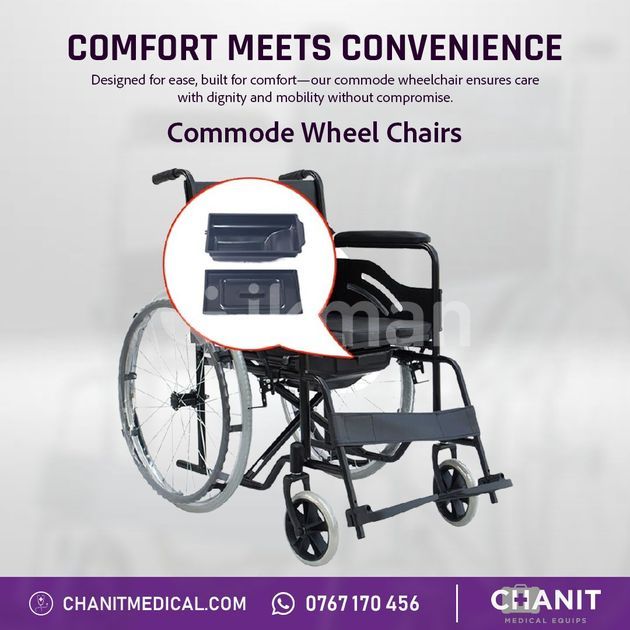 Commode Wheel Chair Powder Coated Black Edition With Safety Belt for ...