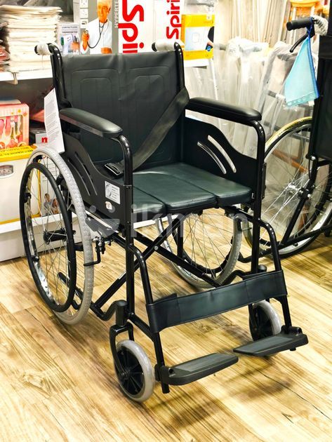 Commode Wheel Chair Powder Coated Black Edition With Safety Belt for ...
