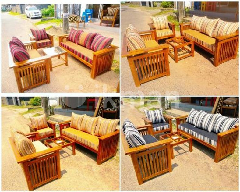 Teak Ex Large 321 Box Sofa Set With Glass Top Stool Code 6819 ...