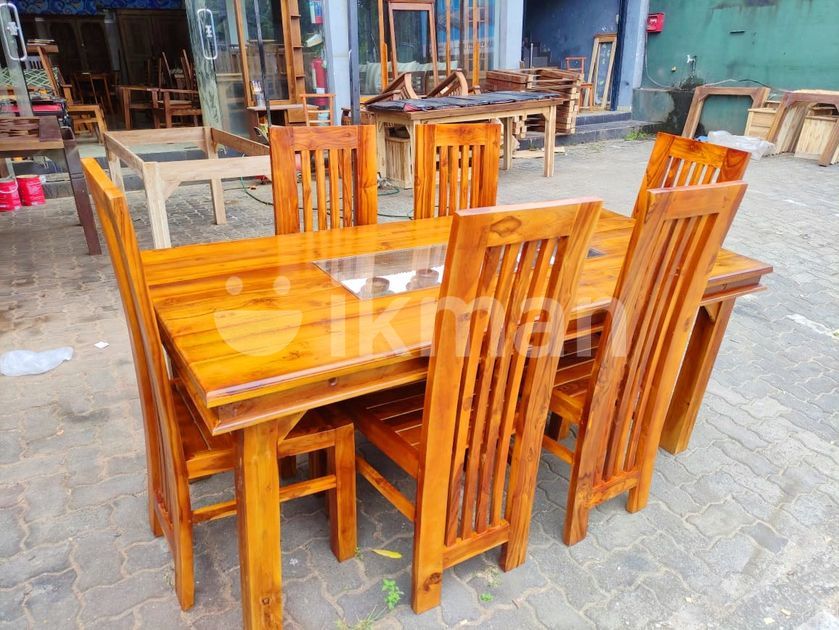 Teak Heavy Buffet Dining Table with Glass Stool | Kaduwela | ikman