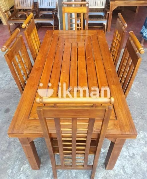 Teak Heavy Dining table and 6 chairs code 87337 for Sale | Kaduwela | ikman