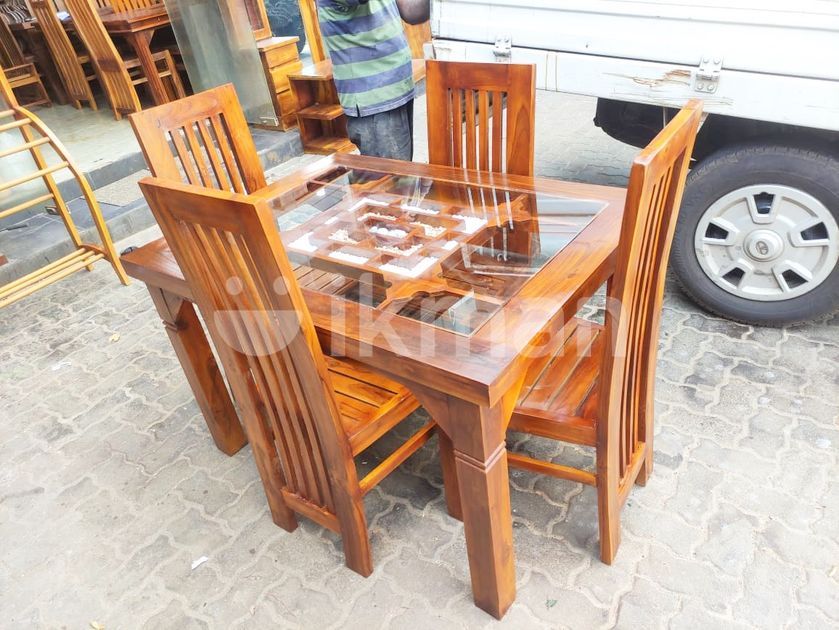Teak Heavy Dining Table with 4 Chairs Set for Sale | Kaduwela | ikman