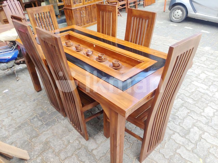 Teak Heavy Dining Table With 6 Chairs 6x3ft for Sale | Kaduwela | ikman