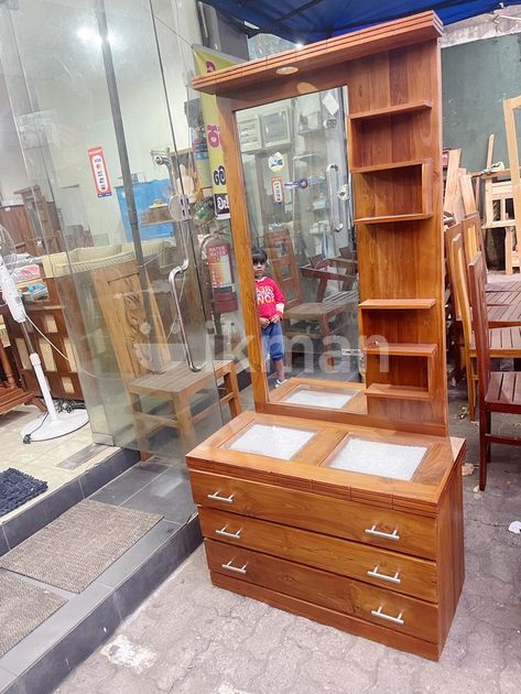 Teak Heavy Ex Large Modern Box Dressing Table with LED Makeup Light for ...