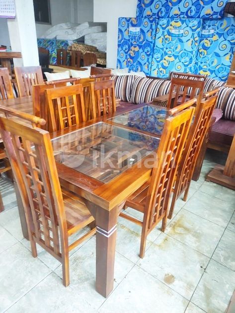 Teak Heavy Glass Top Dining Table With 6 Chairs 6x3 | Kaduwela | ikman