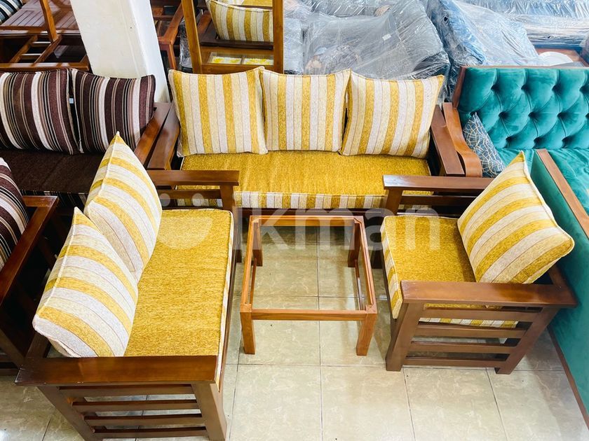 Teak Heavy Modern 321 Box Sofa Set With Glass Stool::—:: for Sale ...