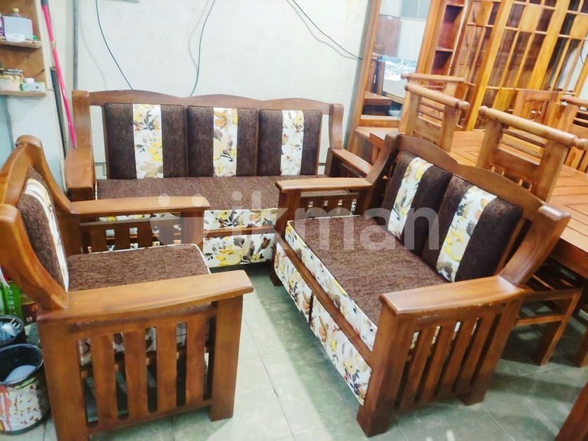 Teak Heavy Modern 321 Sofa Set With Glass Stool for Sale | Kaduwela | ikman