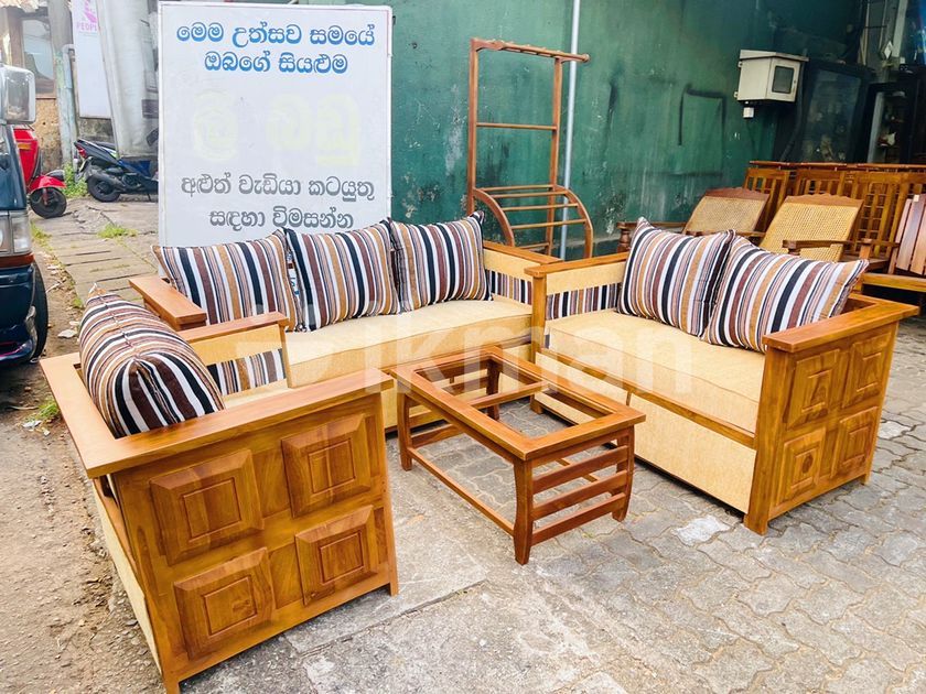 Teak Heavy Modern Box Indian Sofa Set with Glass Stool for Sale ...