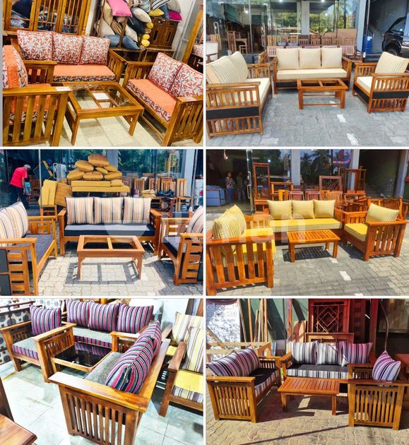 Teak Heavy Modern Box Sofa Set with Glass Stool for Sale | Kaduwela | ikman