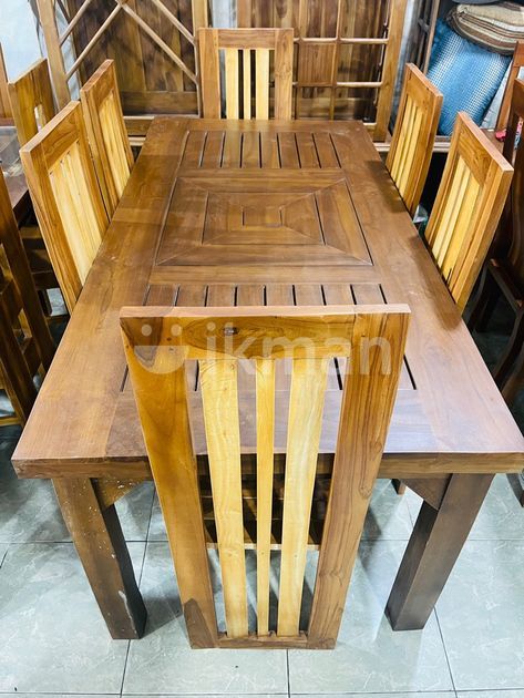 Teak Heavy Modern Dining Table with 6 Burutha Mixed Chairs for Sale ...