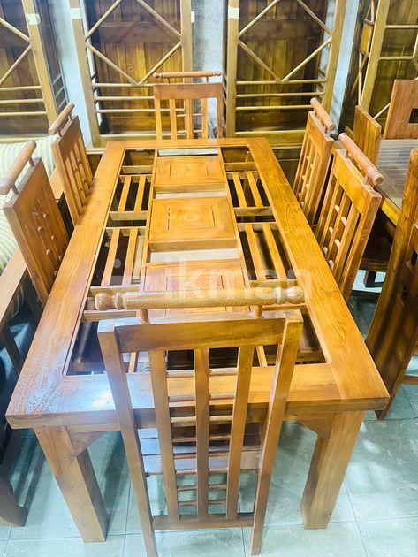 Teak Heavy Modern Dining Table with 6 Chairs 6x3 for Sale | Kaduwela ...