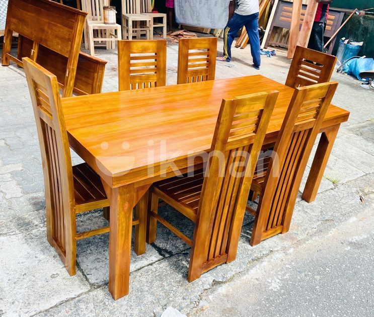 Teak Heavy Modern Dining Table With 6 Chairs 6x3 for Sale | Kaduwela ...