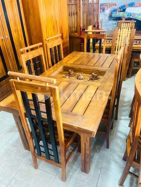 Teak Heavy Modern Dining Table With 6 Chairs 6x3 | Kaduwela | ikman