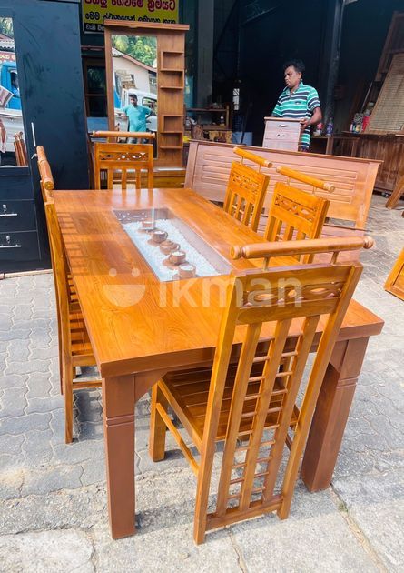 Teak Heavy Modern Dining Table With 6 Chairs 6x3 for Sale | Kaduwela ...