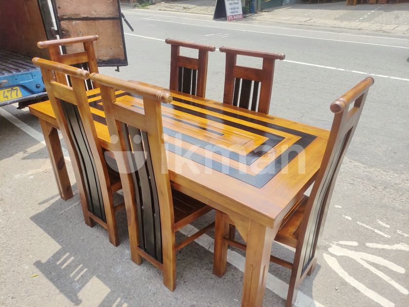 Teak Heavy Modern Dining Table With 6 Chairs 6x3 | Kaduwela | ikman