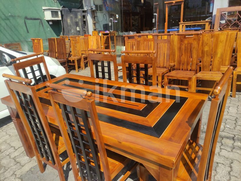 Teak Heavy Modern Dining Table With 6 Chairs 6x3ft for Sale | Kaduwela ...