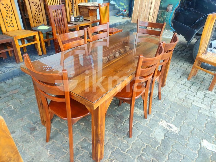 Teak Heavy Modern Dining Table With 6 Ovel Shape Chairs for Sale ...