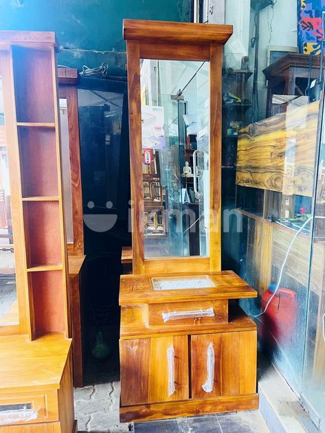 Teak Heavy Modern Dressing Table with LED Light Side Racks for Sale ...