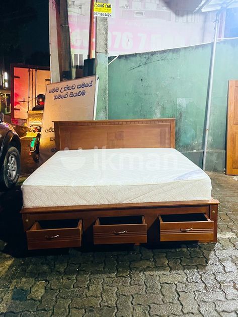 Teak Heavy Modern Royal Full Cover Box Bed With Three Drawers for Sale ...