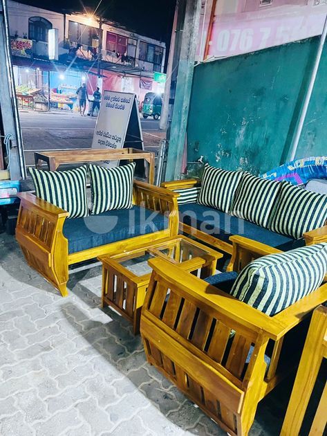 Teak Heavy Modern Royal Melon Sofa with Glass Stool for Sale | Kaduwela ...