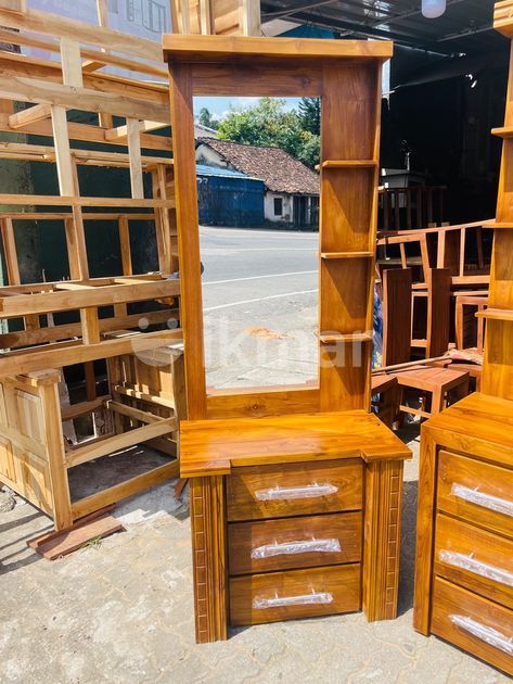 Teak Heavy Modern Three Drawers Dressing Table with Side Racks for Sale ...