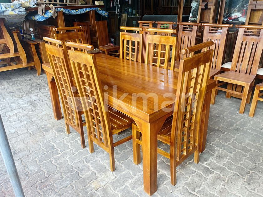 Teak Heavy Wooden Top Dining Table With 6 Chairs 6x3 for Sale ...