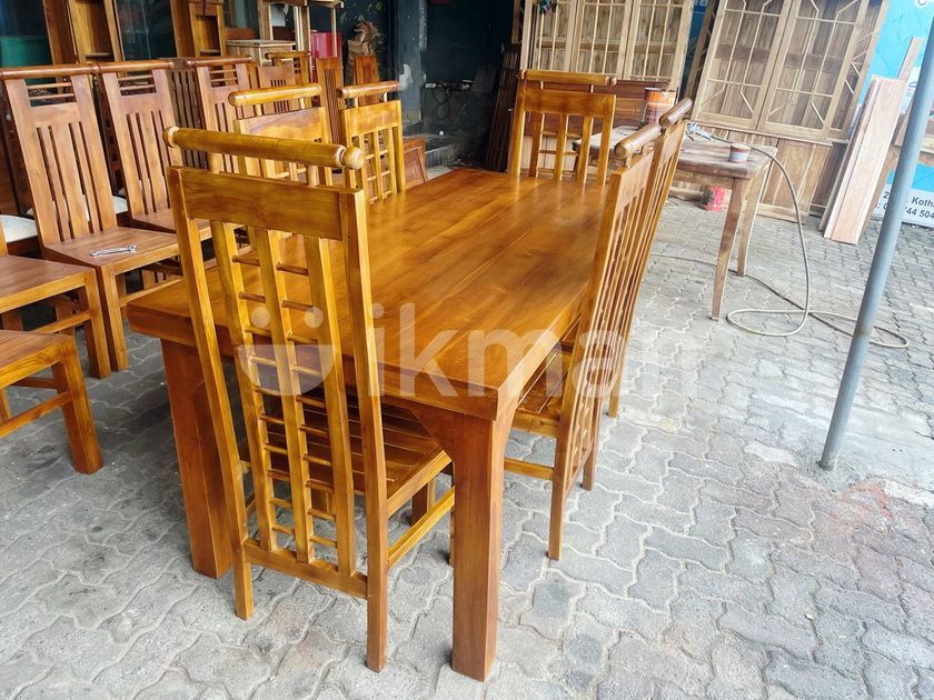 Teak Heavy Wooden Top Dining Table with 6 Chairs::-:: for Sale ...