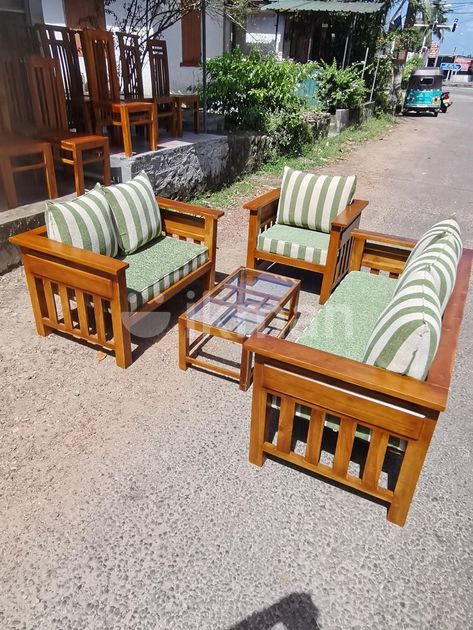 Teak Modern Ex Heavy 321 Box sofa set with glass Top Stool Code 55109 ...