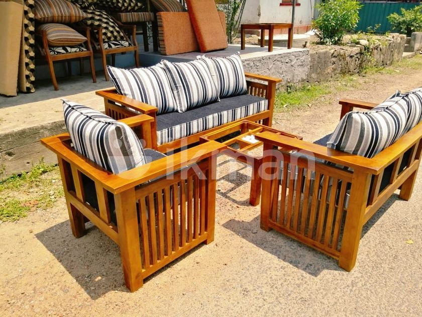 Teak Modern Heavy 321 Box Sofa Set With Glass Top Stool Code 13061 ...