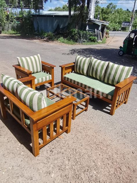 Teak Modern Heavy 321 Box sofa set with glass Top Stool Code 43179 ...
