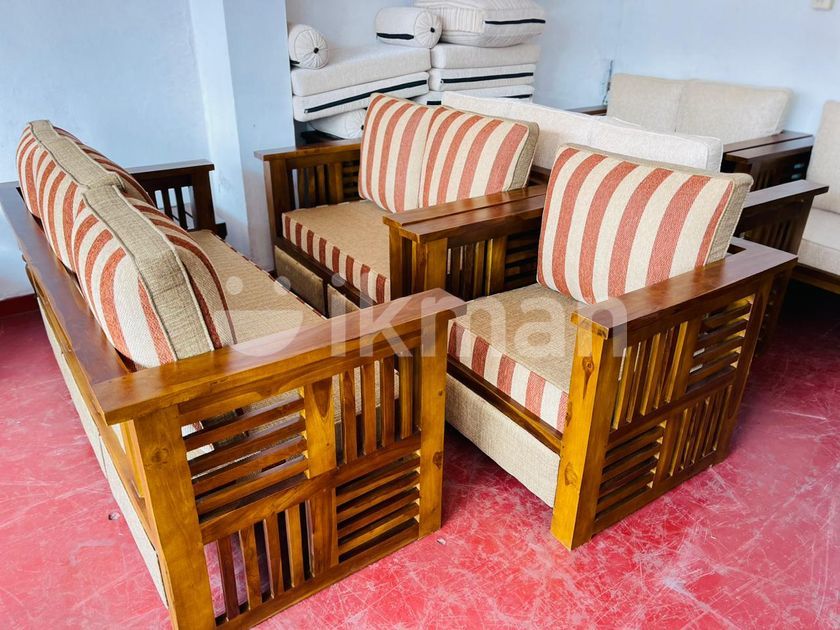 Teak Modern Heavy 321 Box Sofa Set With Glass Top Stool Code 46896 for ...