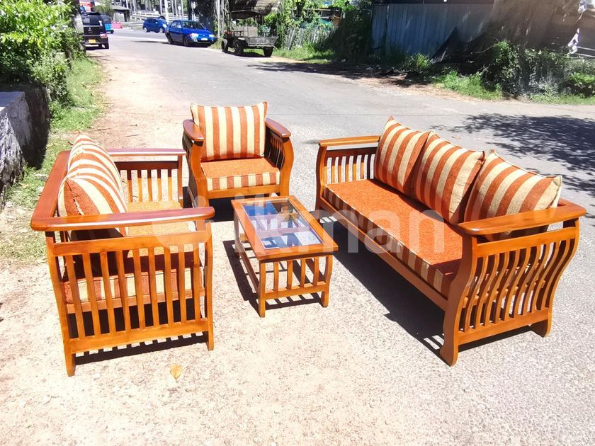 Teak Modern Heavy 321 Komadu Sofa set with glass Top Stool Code 33224 ...