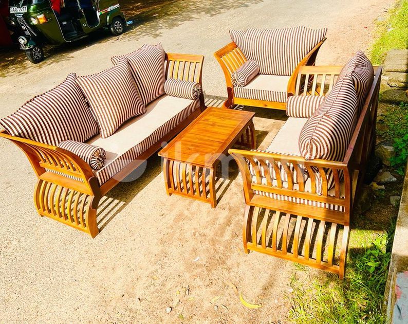 Teak Modern Heavy 321 Large Sofa Set With glass Top Stool Code 688 ...