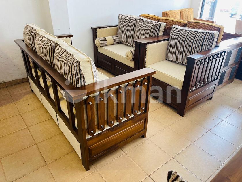 Teak Modern Heavy 321 Large Sofa set with glass Top Stool Code 72558 ...