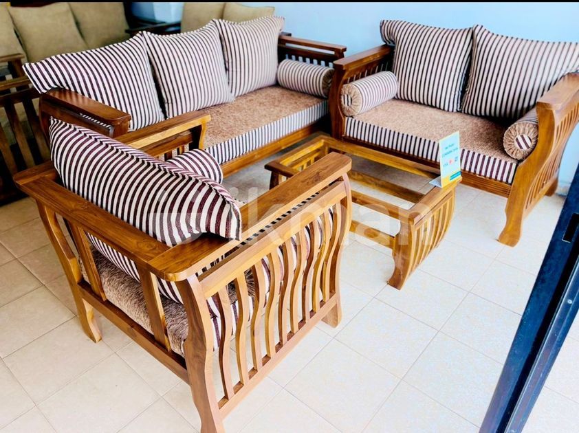 Teak Modern Heavy 321 Melon Sofa Set with Glass Top Stool Code 55666 ...