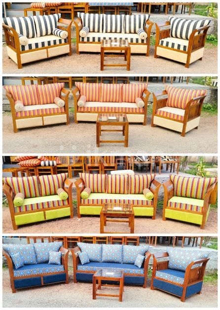 Teak Modern Heavy 321 Sofa set with glass Top Stool Code 43317 ...