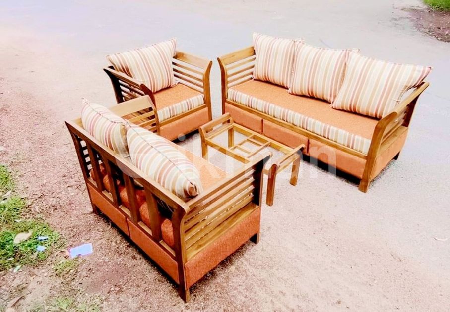 Teak Modern Heavy 321 Sofa set with glass Top Stool Code 44322 ...