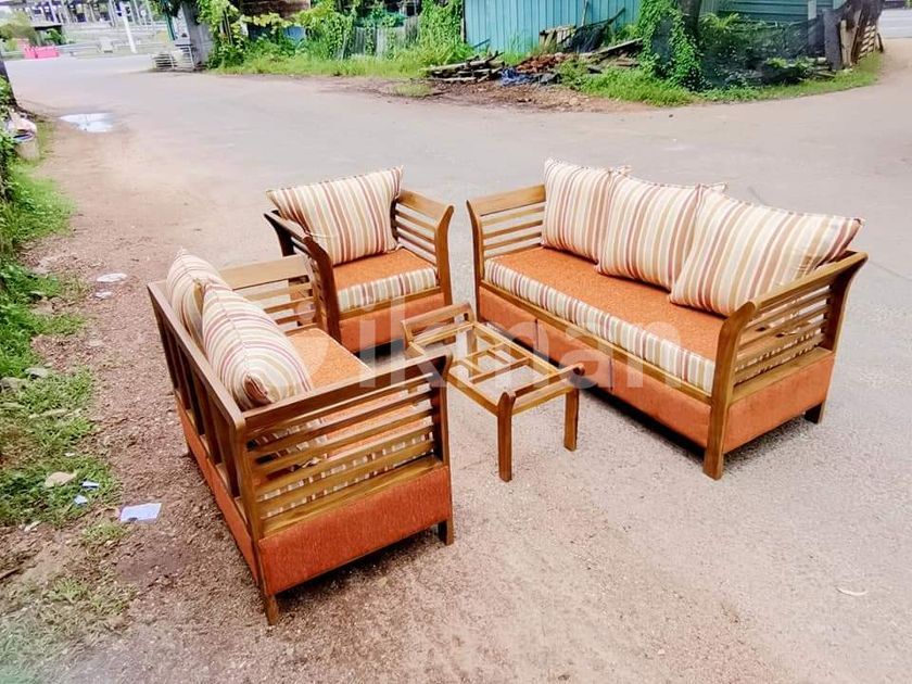 Teak Modern Heavy 321 Sofa set with glass Top Stool Code 54334 ...