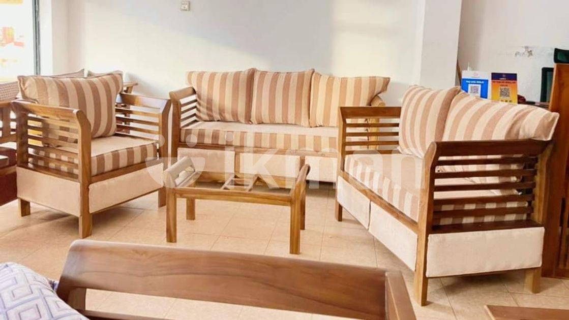 Teak Modern Heavy 321 Sofa set with glass Top Stool Code 61447 ...