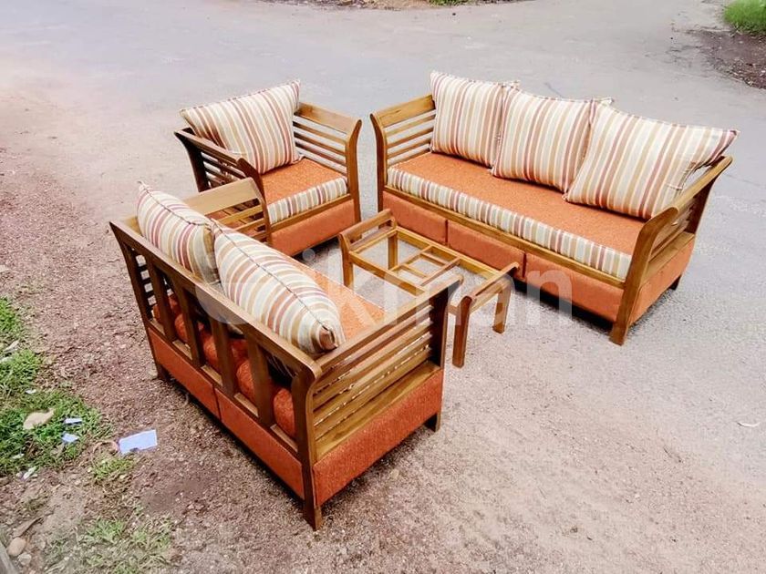 Teak Modern Heavy 321 Sofa set with glass Top Stool Code 66557 ...