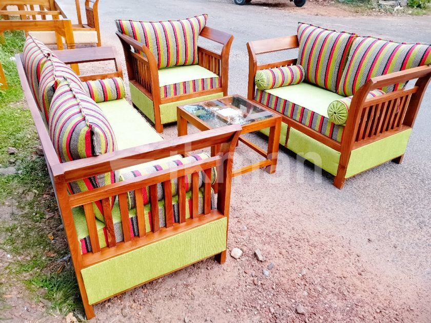Teak Modern Heavy 321 Sofa Set with Glass Top Stool Code 7009 ...
