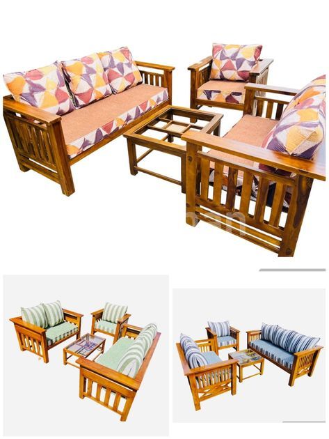 Teak Modern Heavy 321 Sofa set with glass top stool code 718 for Sale ...