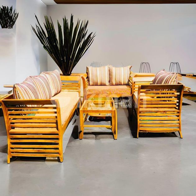 Teak Modern Heavy 321 Sofa set with glass Top Stool Code 74322 ...