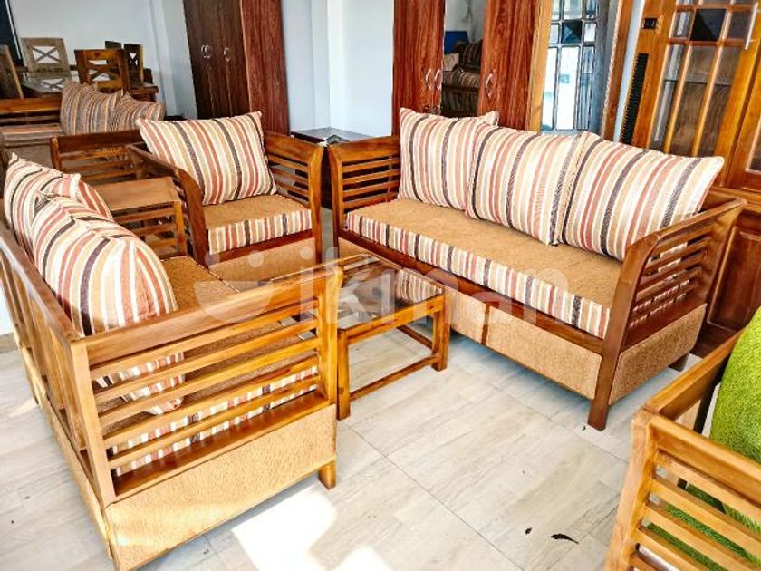 Teak Modern Heavy 321 Sofa set with glass Top Stool Code 99766 ...