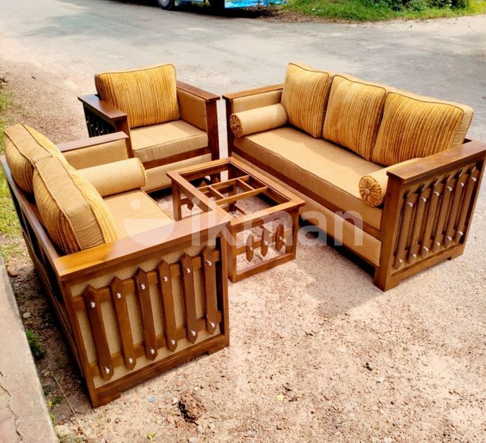 Teak Modern Heavy Large 321 Sofa Set With glass Top Stool Code 33312 ...