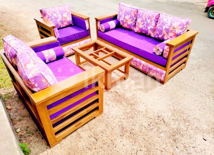 Teak Modern Heavy Large 321 Sofa Set with Glass Top Stool Code 55221 ...