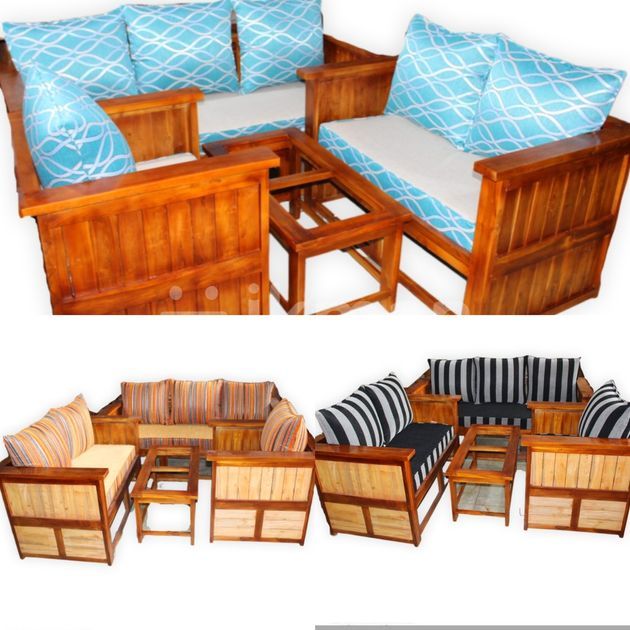 Teak with burutha mixed Heavy Legs Sofa Set Glass Stool - Bhls3150 ...