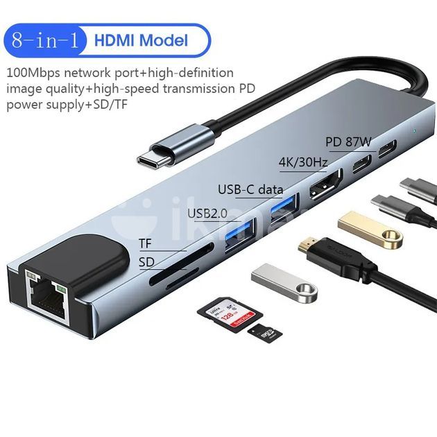 Type C Extender 8 in 1 USB HUB with HDMI Laptop Converter for Sale in ...