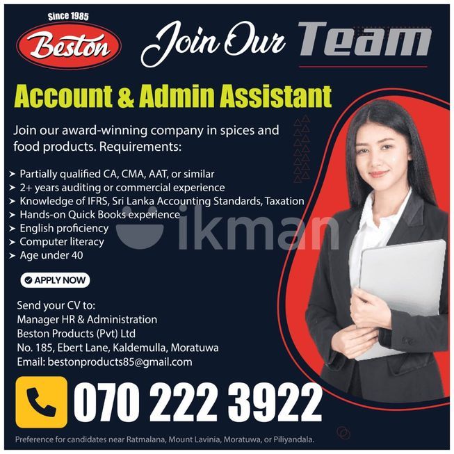 Admin Assistant - Mount Lavinia Vacancy | Mount Lavinia | ikmanJOBS