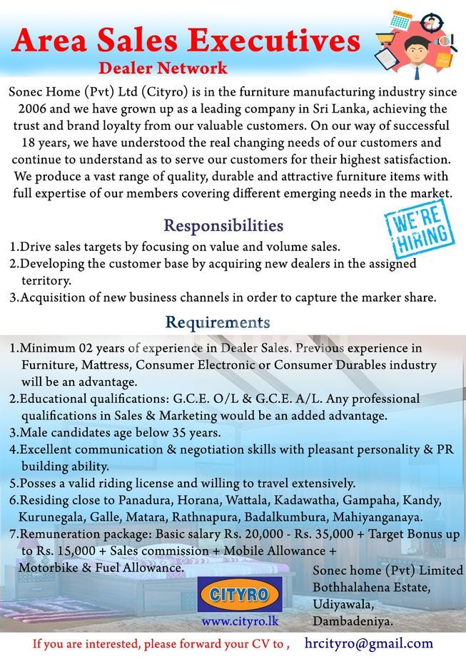 Area Sales Executive - Dealer Network (Welimada) Vacancy | Welimada ...